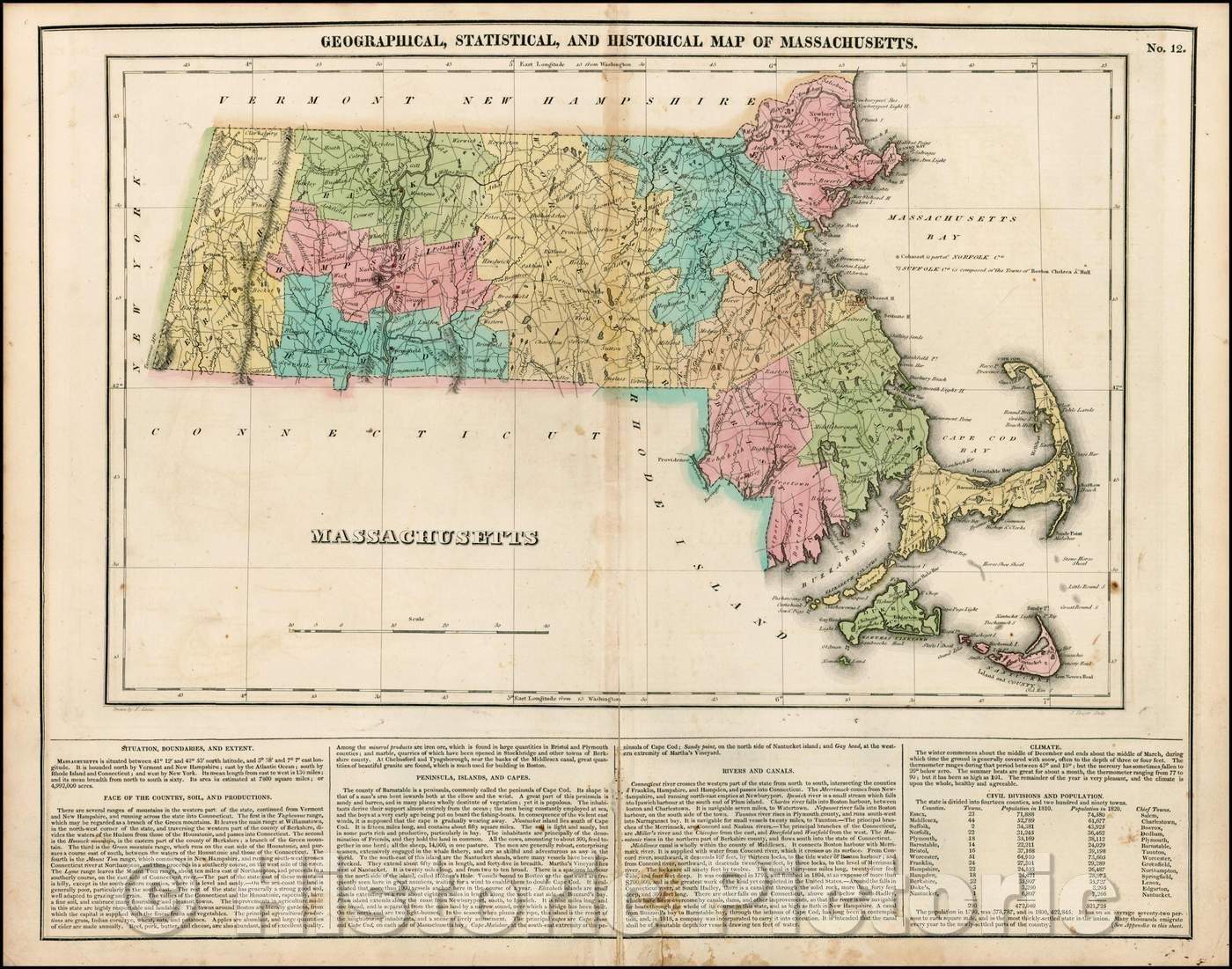 Historic Map - Geographical, Historical and Statistical Map of Massach ...