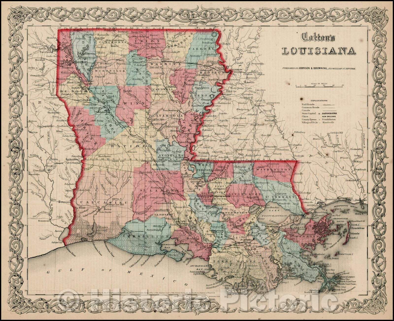 Historic Map - Colton's Louisiana, 1859, Joseph Hutchins Colton v2 ...