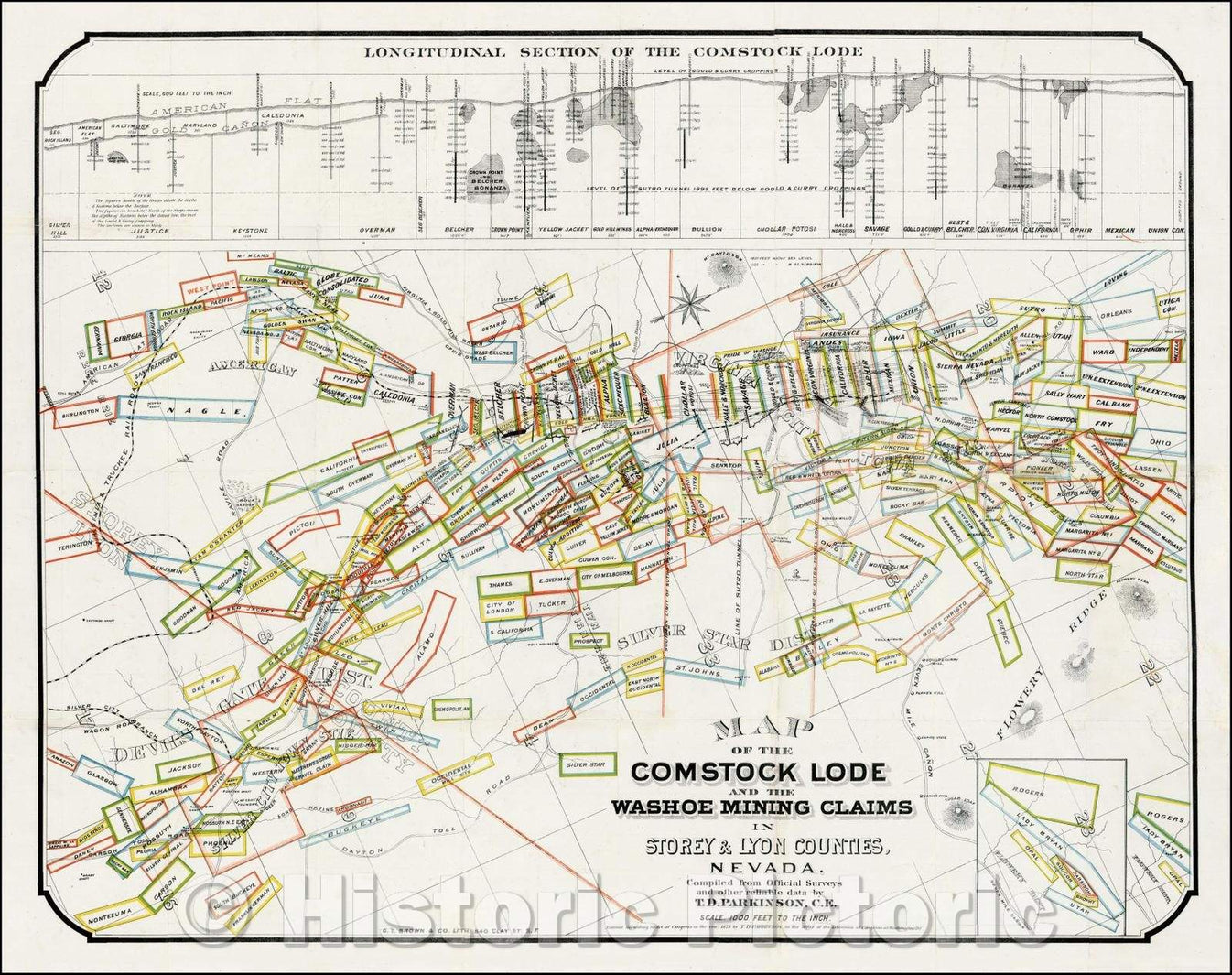 Historic Map - Map of the Comstock Lode and the Washoe Mining Claims i ...