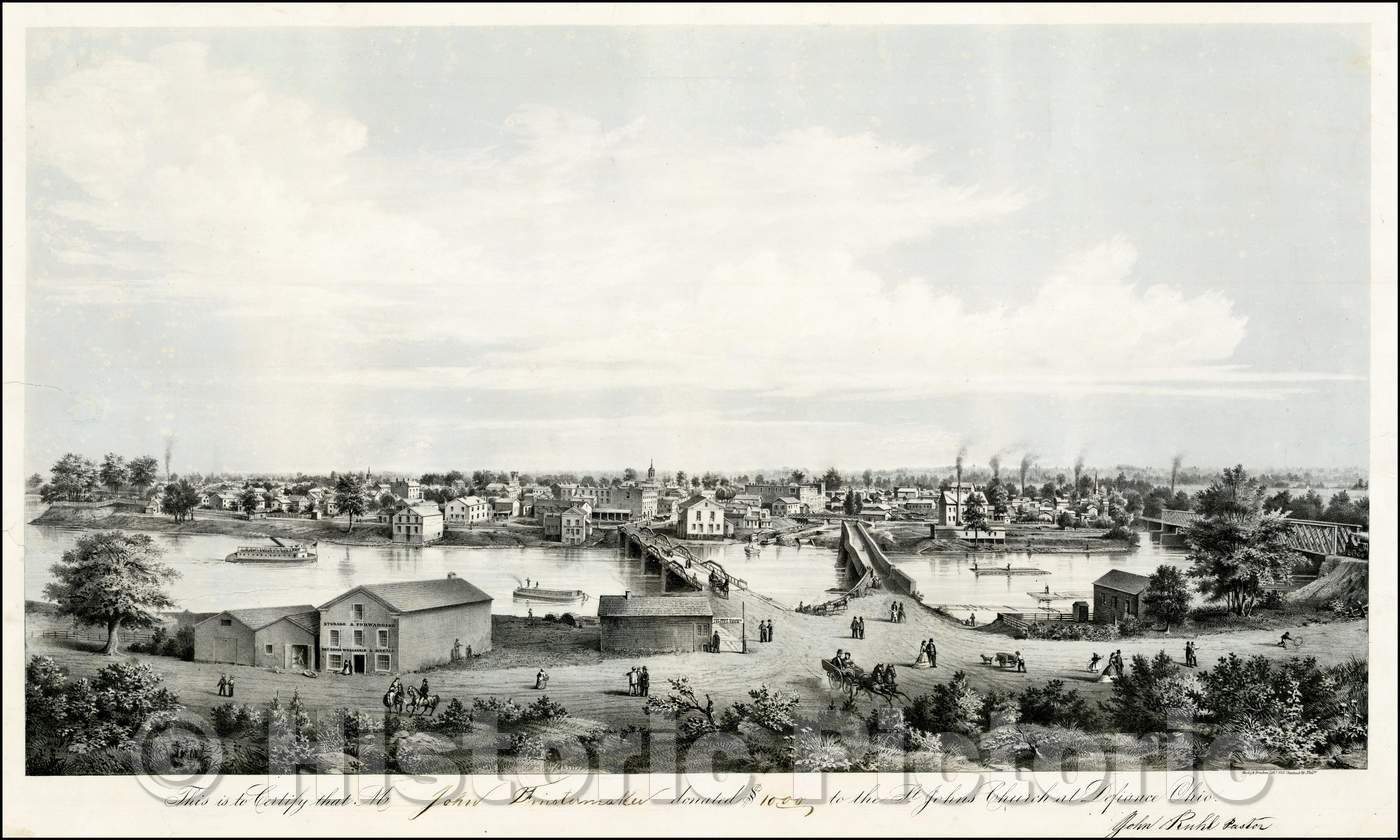 Historic Map - Birdseye view of Defiance, Ohio, 1856, Worley & Bracher ...