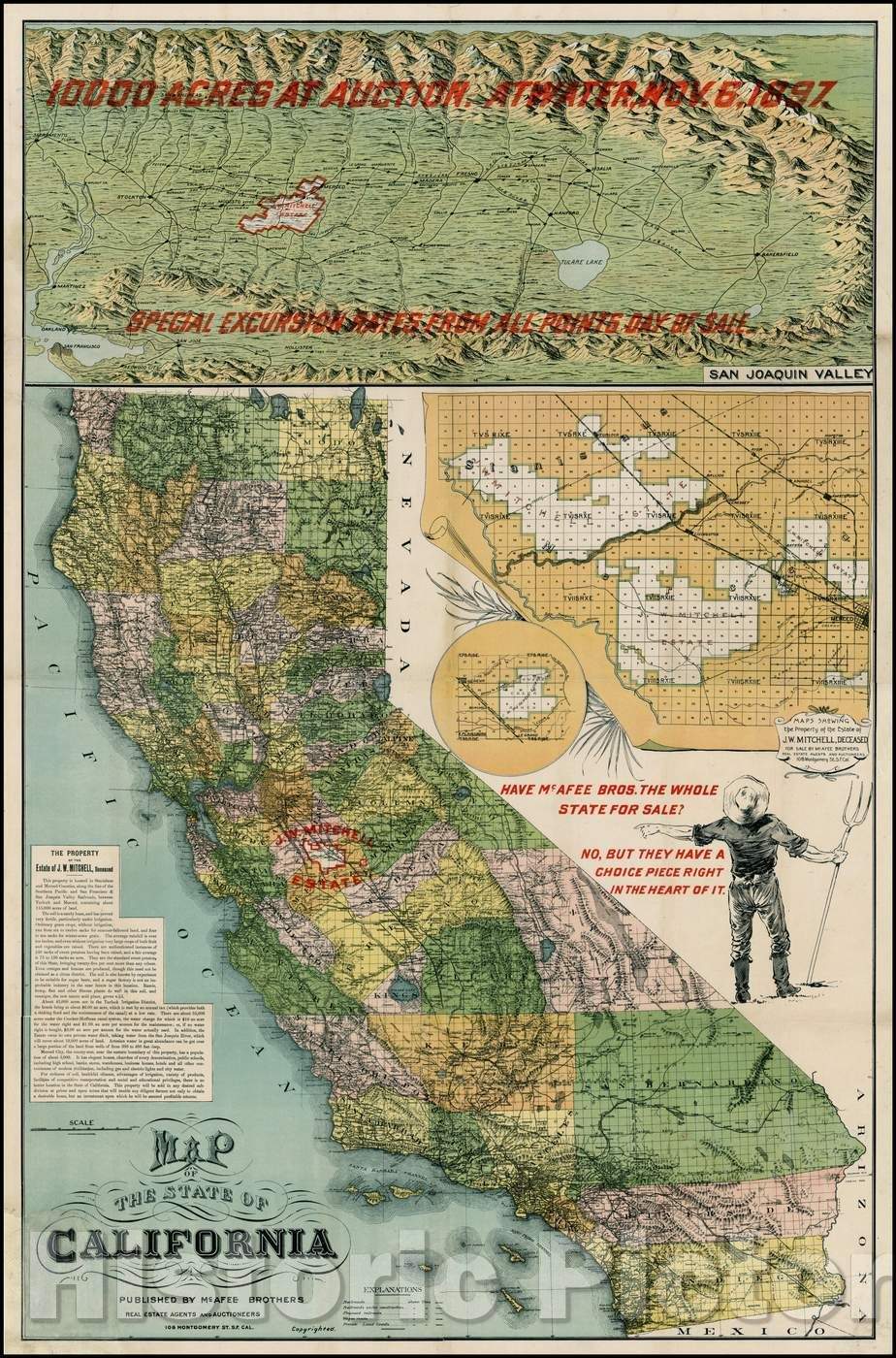 Historic Map - Map of the State of California, 1897, McAfee Brothers ...