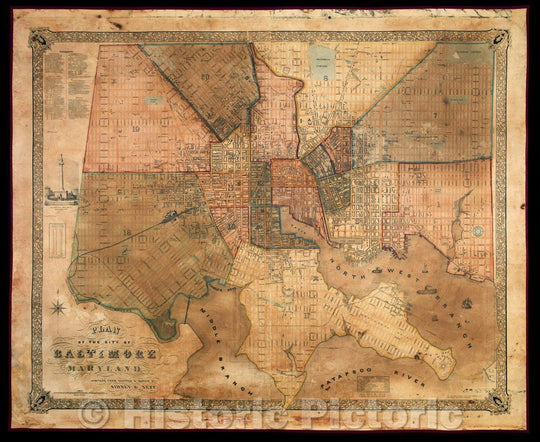 Historic Map - Plan of the City of Baltimore Maryland, 1851, James Cha ...