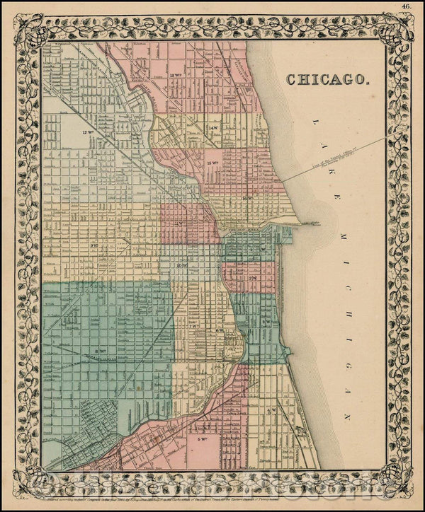 Historic Map - Chicago, 1866, Samuel Augustus Mitchell Jr. - Vintage W ...