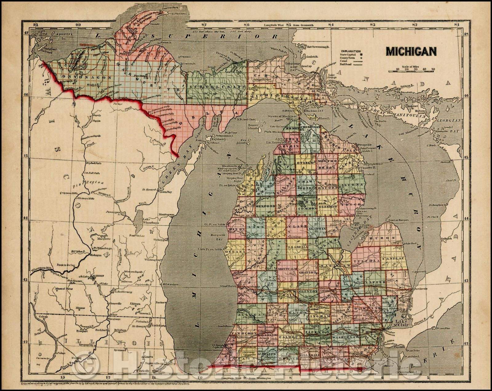 Historic Map - Michigan, 1856, Charles Morse - Vintage Wall Art ...
