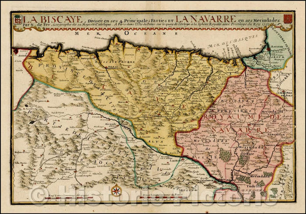 Historic Map - La Biscaye Divisee en ses 4 Principales Parties et La N ...