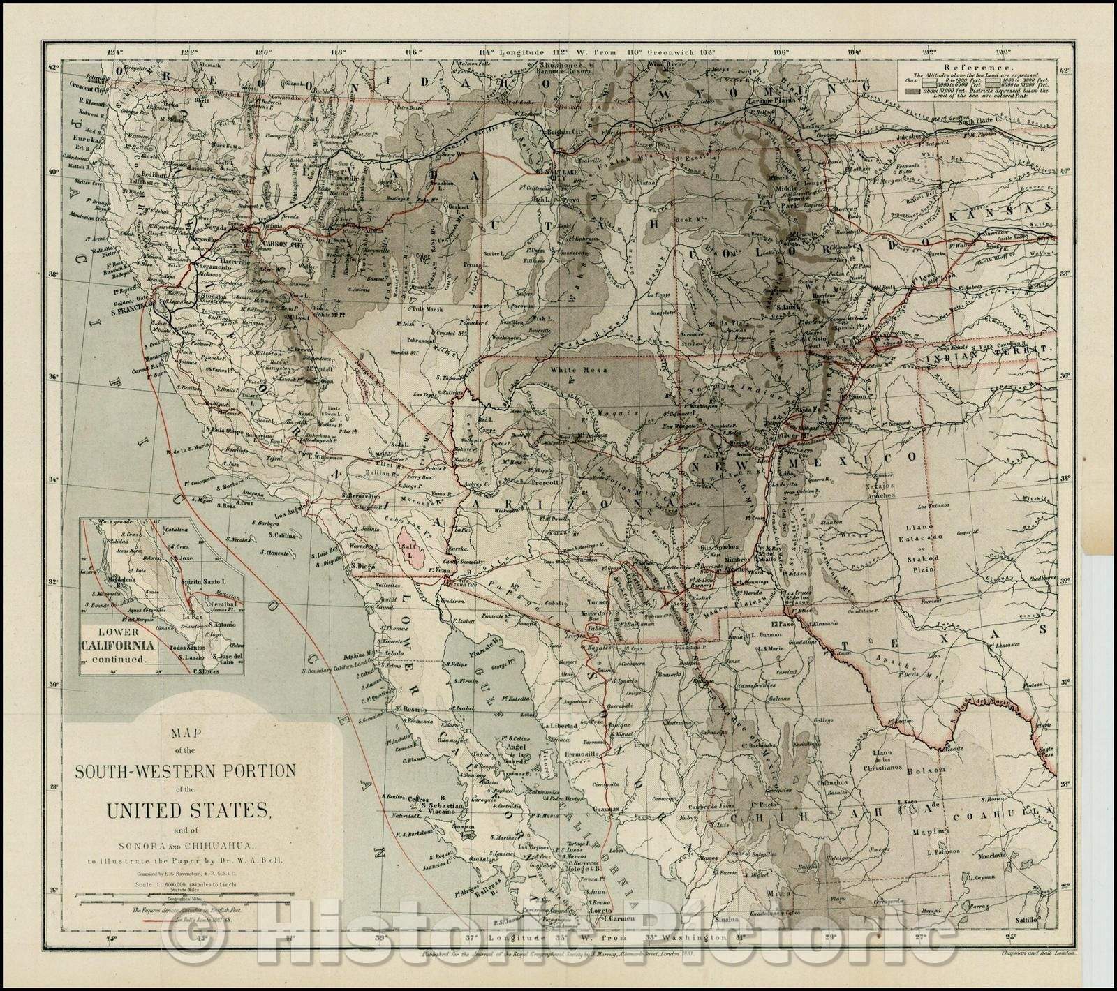 Historic Map - Map of the South-Western Portion of the United States a ...