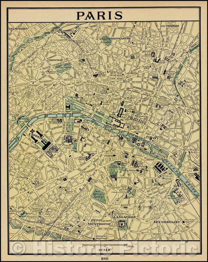 Historic Map - Paris, France, 1890, Anonymous - Vintage Wall Art ...