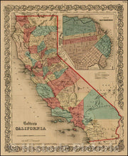Historic Map - Colton's California, 1860, Joseph Hutchins Colton - Vin ...