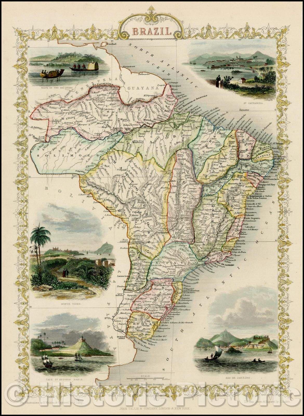 Historic Map - Brazil, 1851, John Tallis - Vintage Wall Art – Historic ...