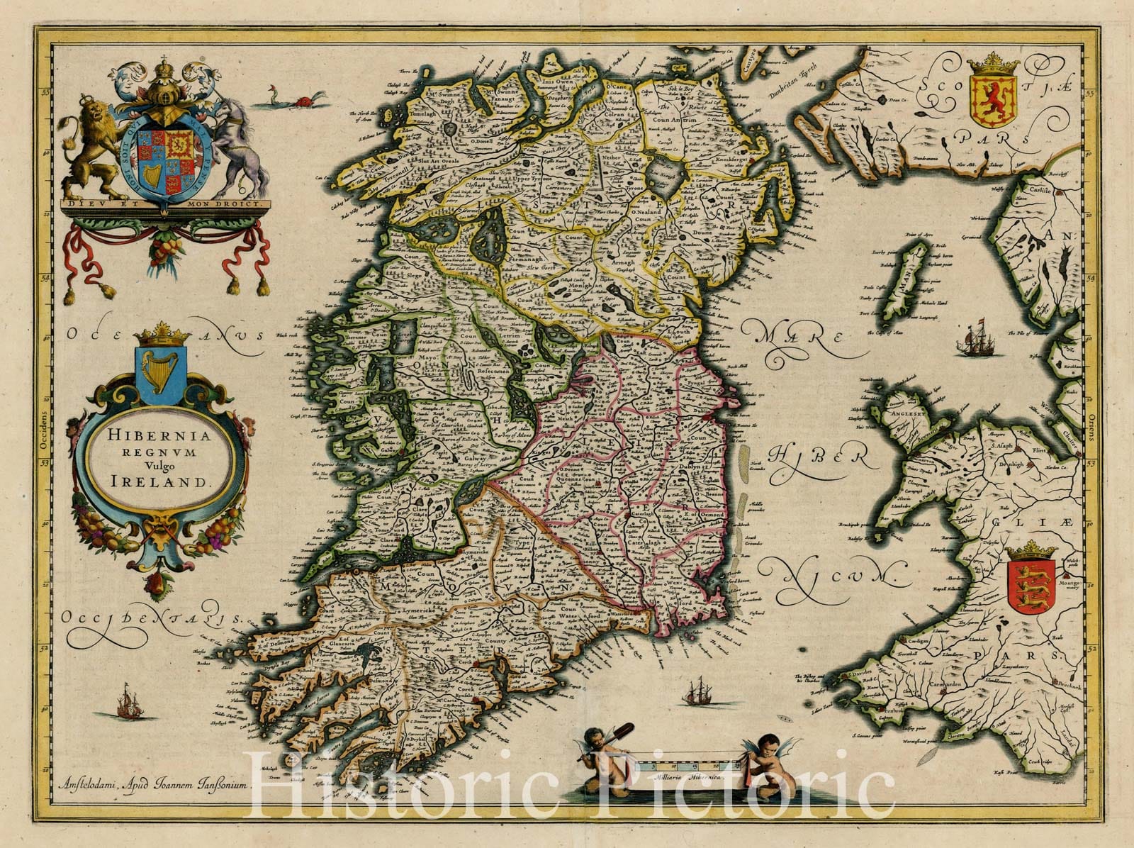 Historic Map - Hibernia Regnum Vulgo Ireland/Jansson's Map of Ireland ...