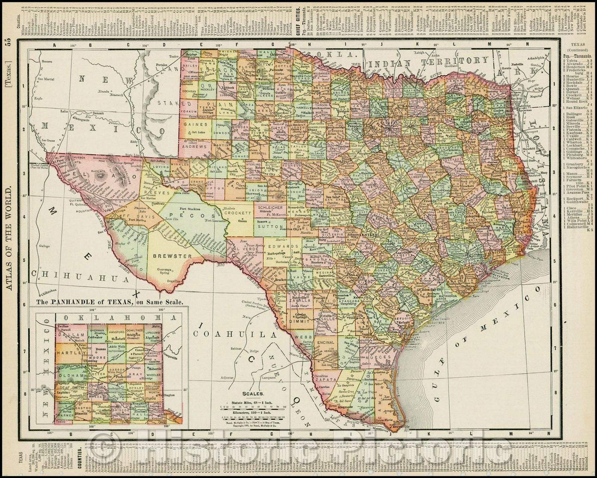 Historic Map - Texas, 1895, Rand McNally & Company - Vintage Wall Art ...