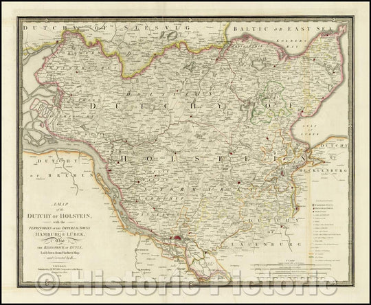 Historic Map - Dutchy of Holstein, with the Territories of the Imperia ...