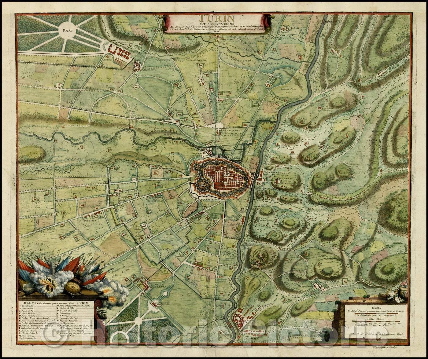 Historic Map - Turin et ses Environs / 18th Century Plan of Turin, 170 ...