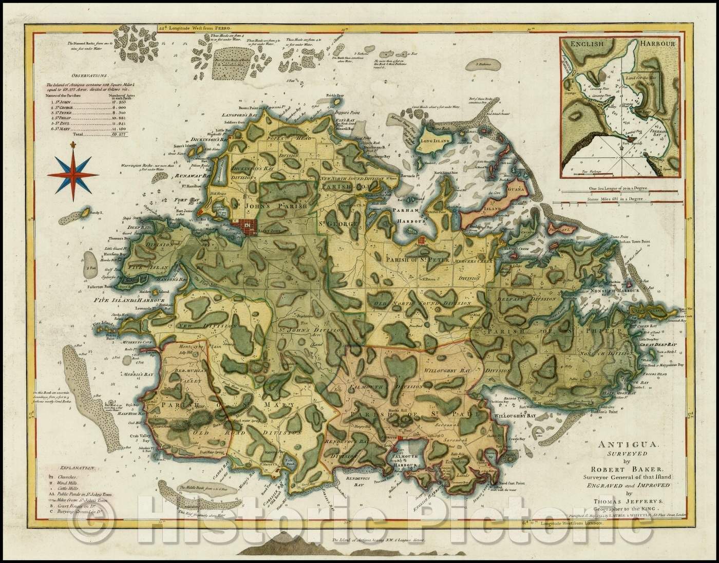 Antigua Parish Harbor Map 1794 Historical Print | Historic Pictoric