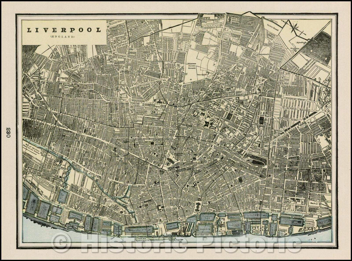 Historic Map - Liverpool (England), 1895, George F. Cram - Vintage Wal ...