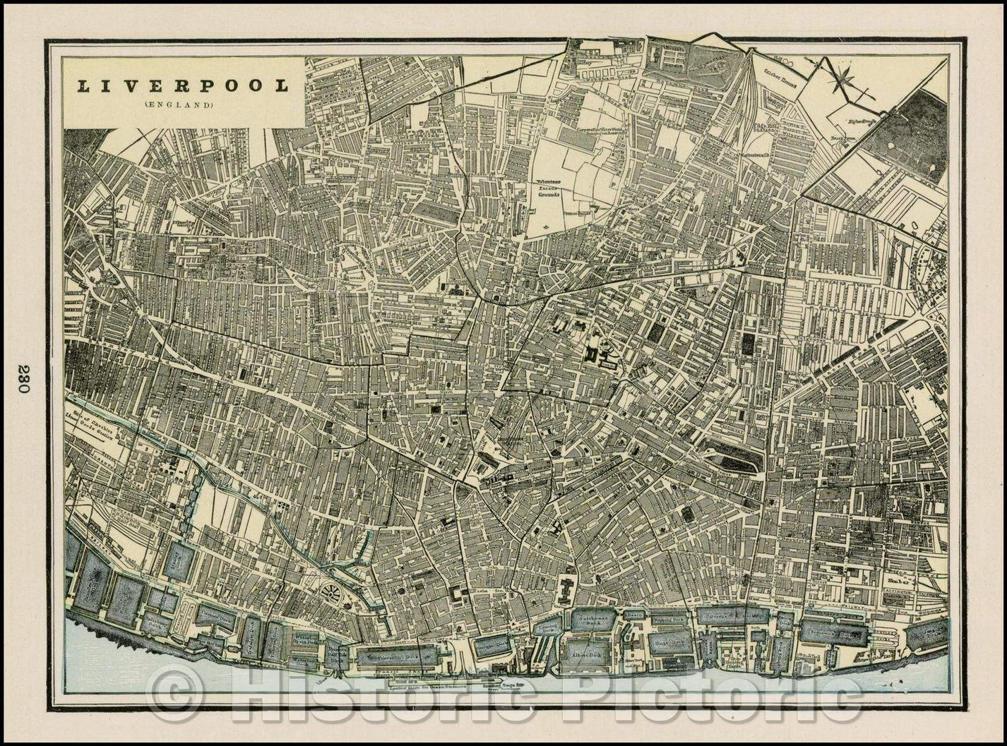 Historic Map - Liverpool (England), 1895, George F. Cram - Vintage Wal ...