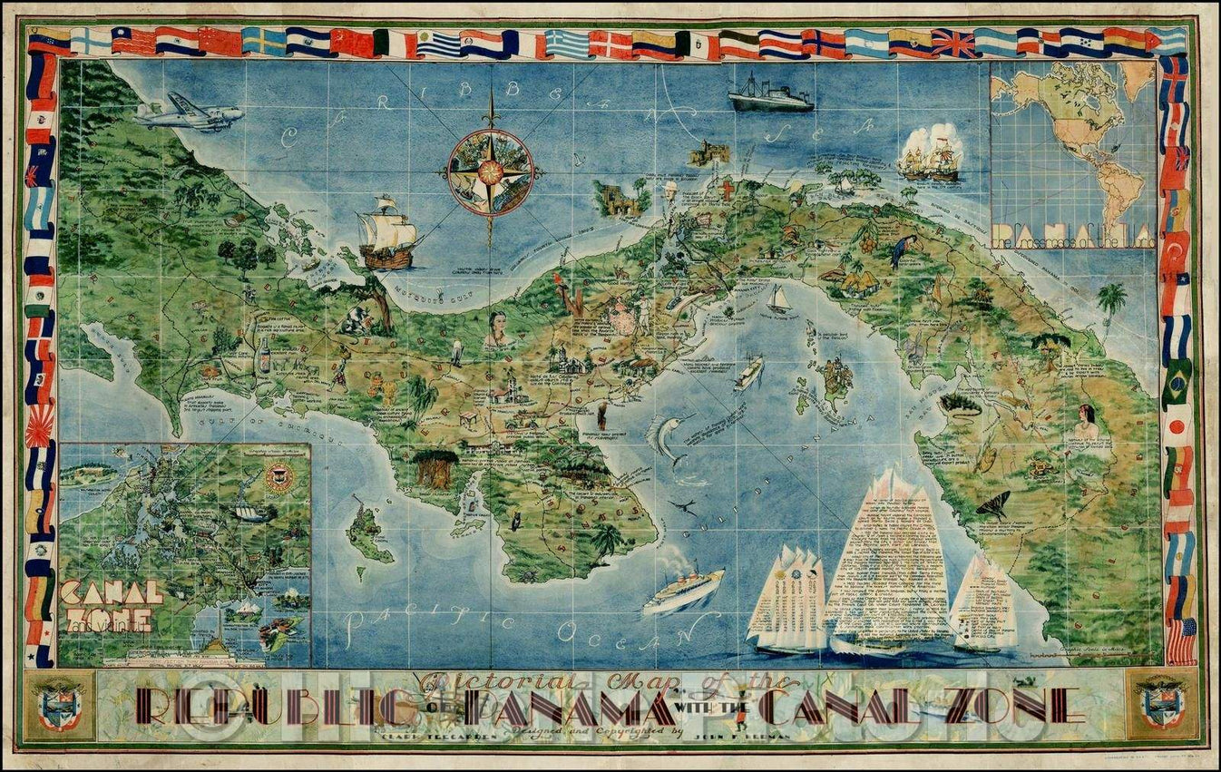 Historic Map - Pictorial Map of the Republic of Panama with the Canal ...