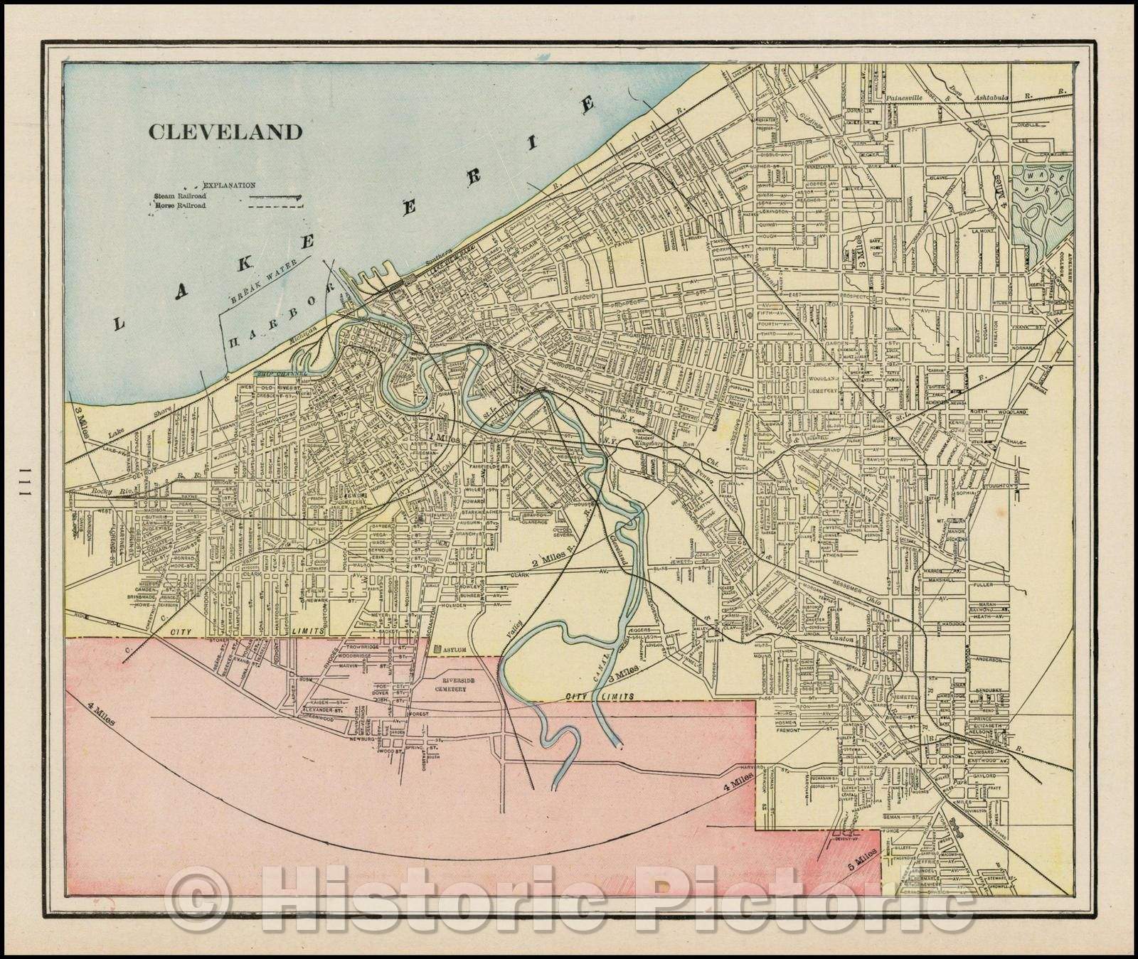 Historic Map - Cleveland, 1892, George F. Cram - Vintage Wall Art ...