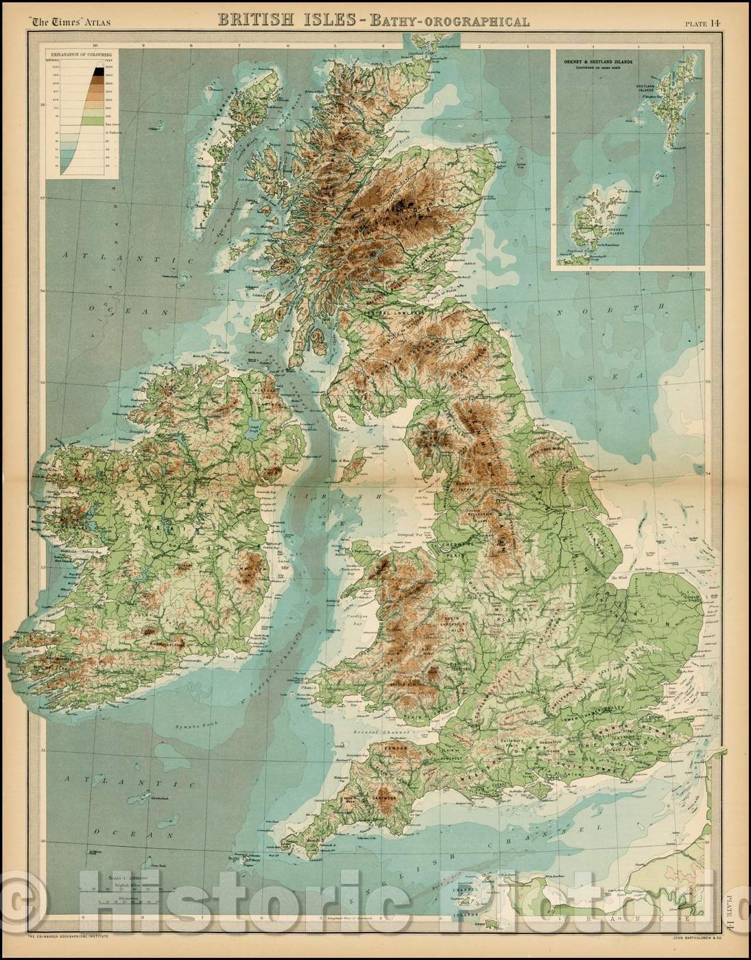Historic Map - British Isles-Bath-Orographical, 1922, Times Atlas - Vi ...