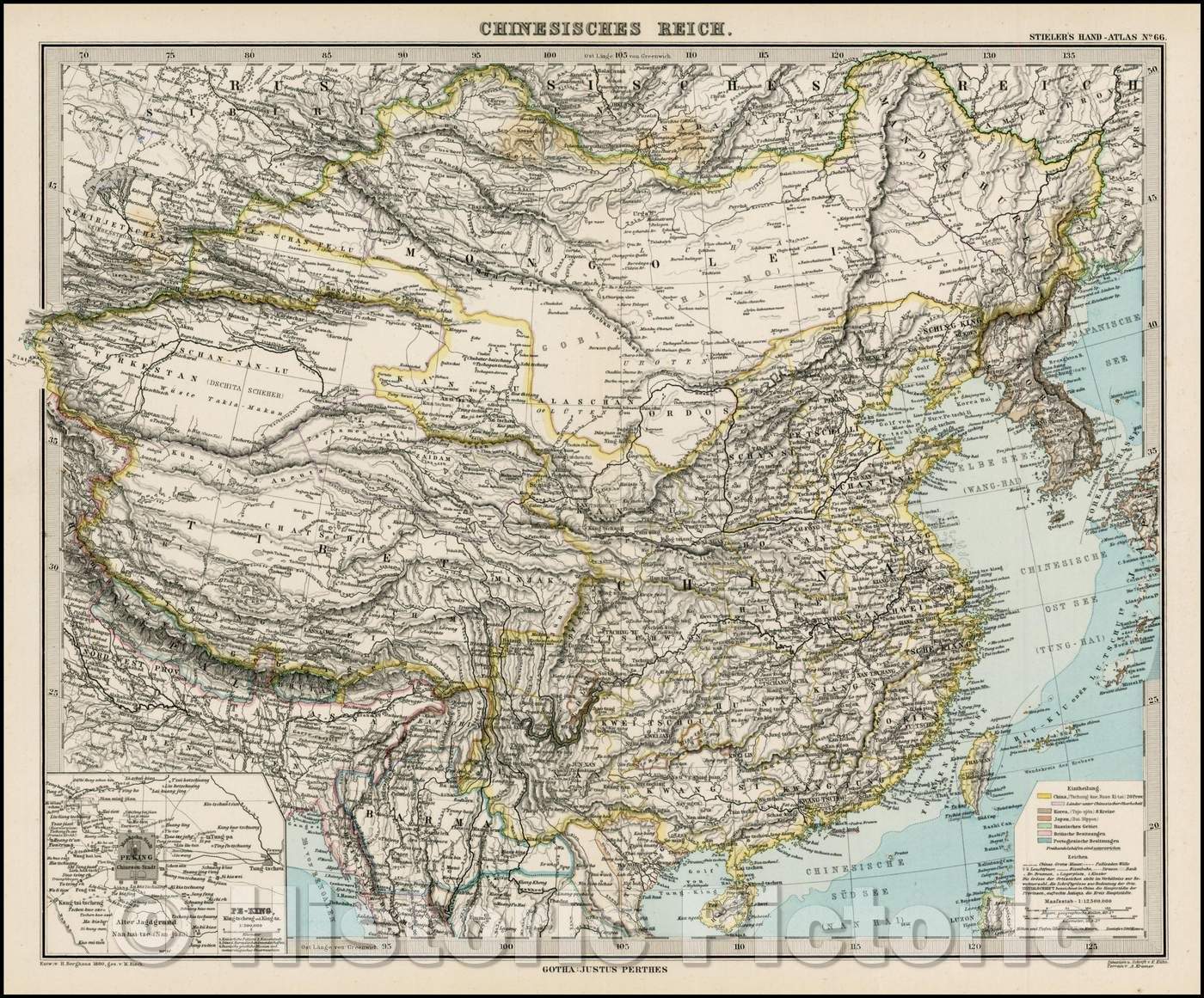 Historic Map - Chinesisches Reich/Chinese Empire, 1880, Adolf Stieler ...