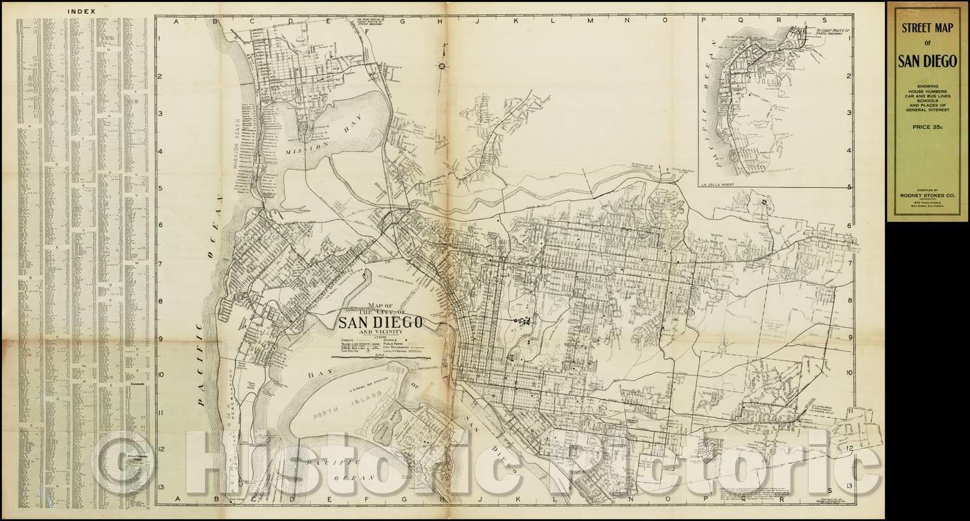 Historic Map - Map of the City of San Diego and Vicinity, 1920, Rodney ...
