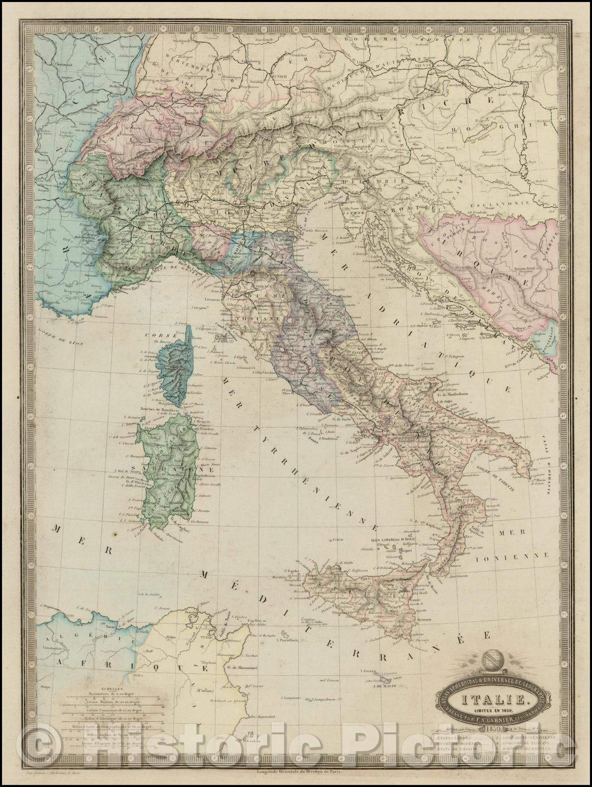 Historic Map - Italie Limites en 1859 / Map of Italy, showing kingdoms ...