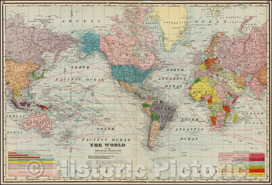 Historic Map - Map of the World on the Mercator Projection, 1898, Geor ...