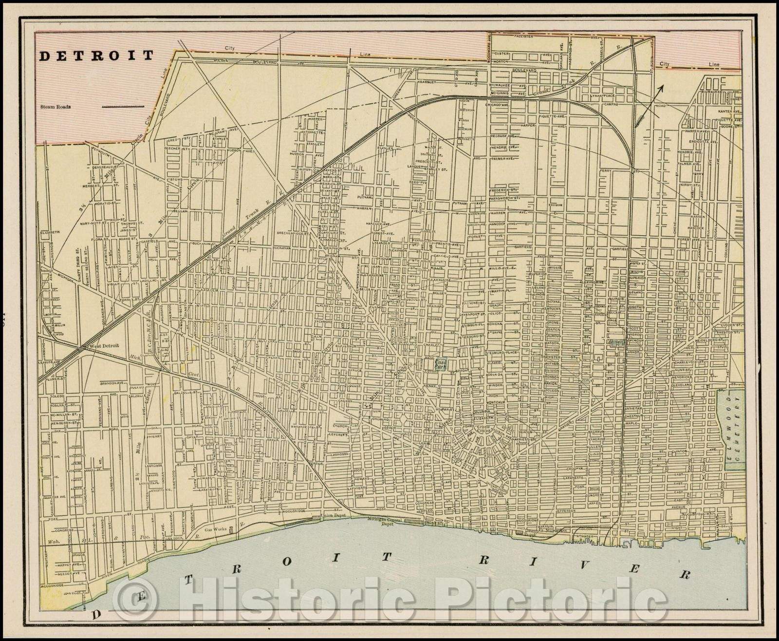 Historic Map - Detroit, 1892, George F. Cram v2 – Historic Pictoric