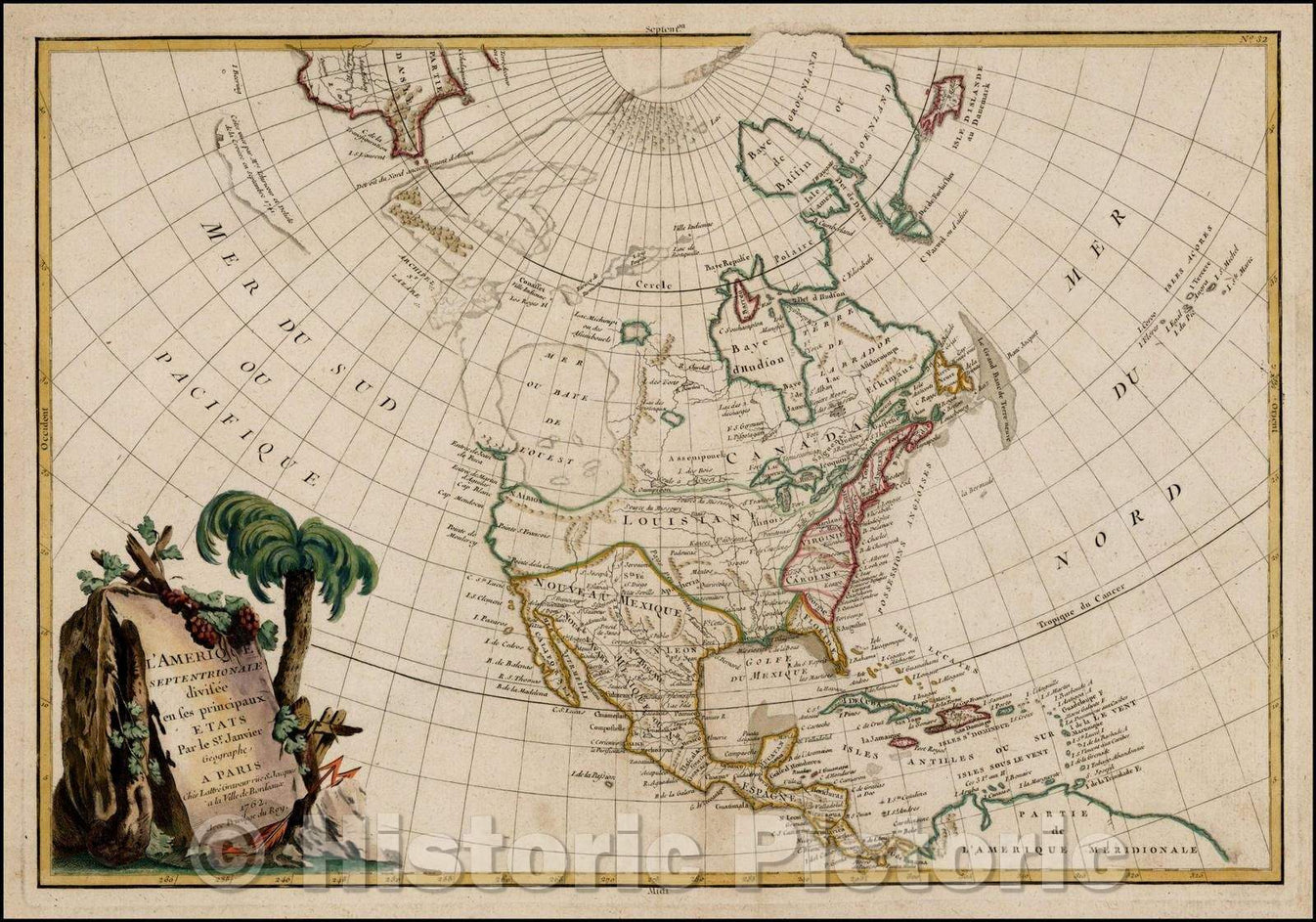 Historic Map - L'Amerique Septentrionale divisee en ses principaux Eta ...