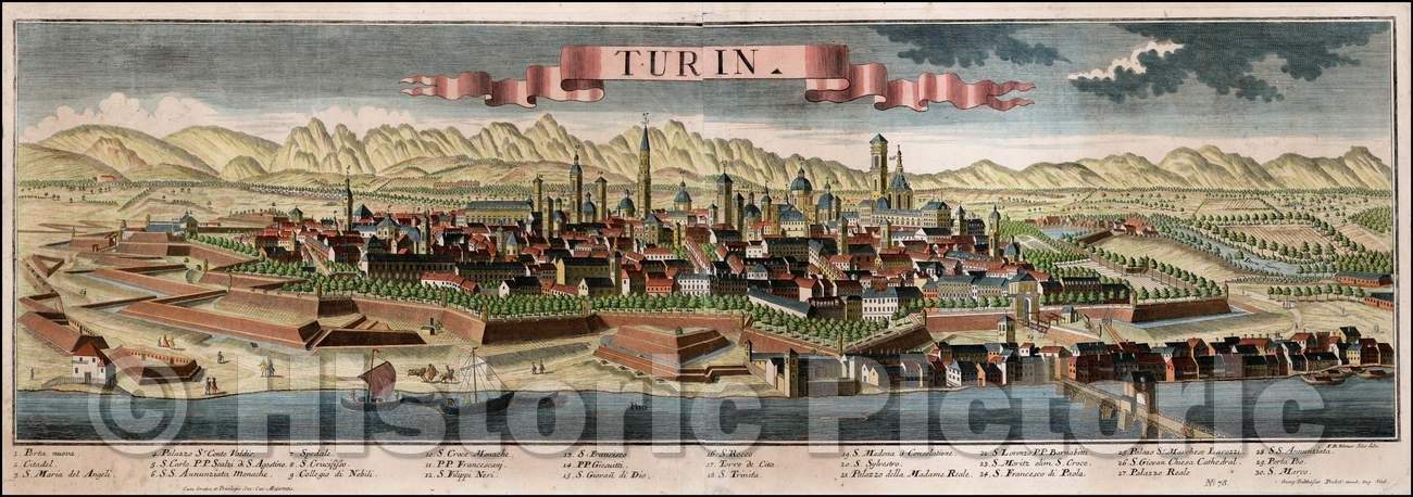 Historic Map - Turin, 1745, Georg Balthasar Probst - Vintage Wall Art ...