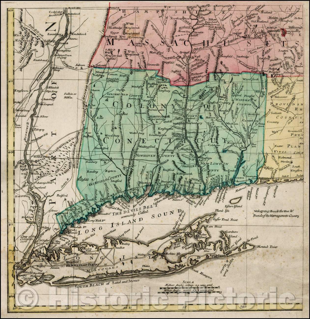 Historic Map - Chart of Long Island, Connecticut and Part of Massachus ...