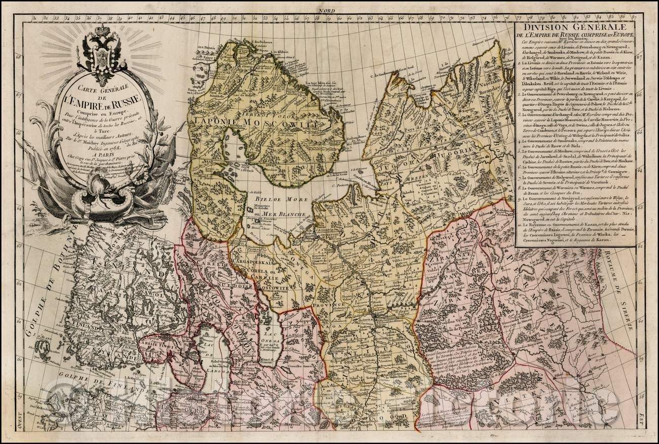Historic Map - Carte Generale De L'Empire de Russie Coprise en Europe ...