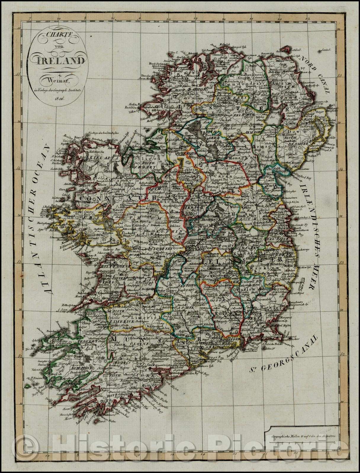 Historic Map - Charte von Ireland/Charter of Ireland, 1806, 1806, Weim ...