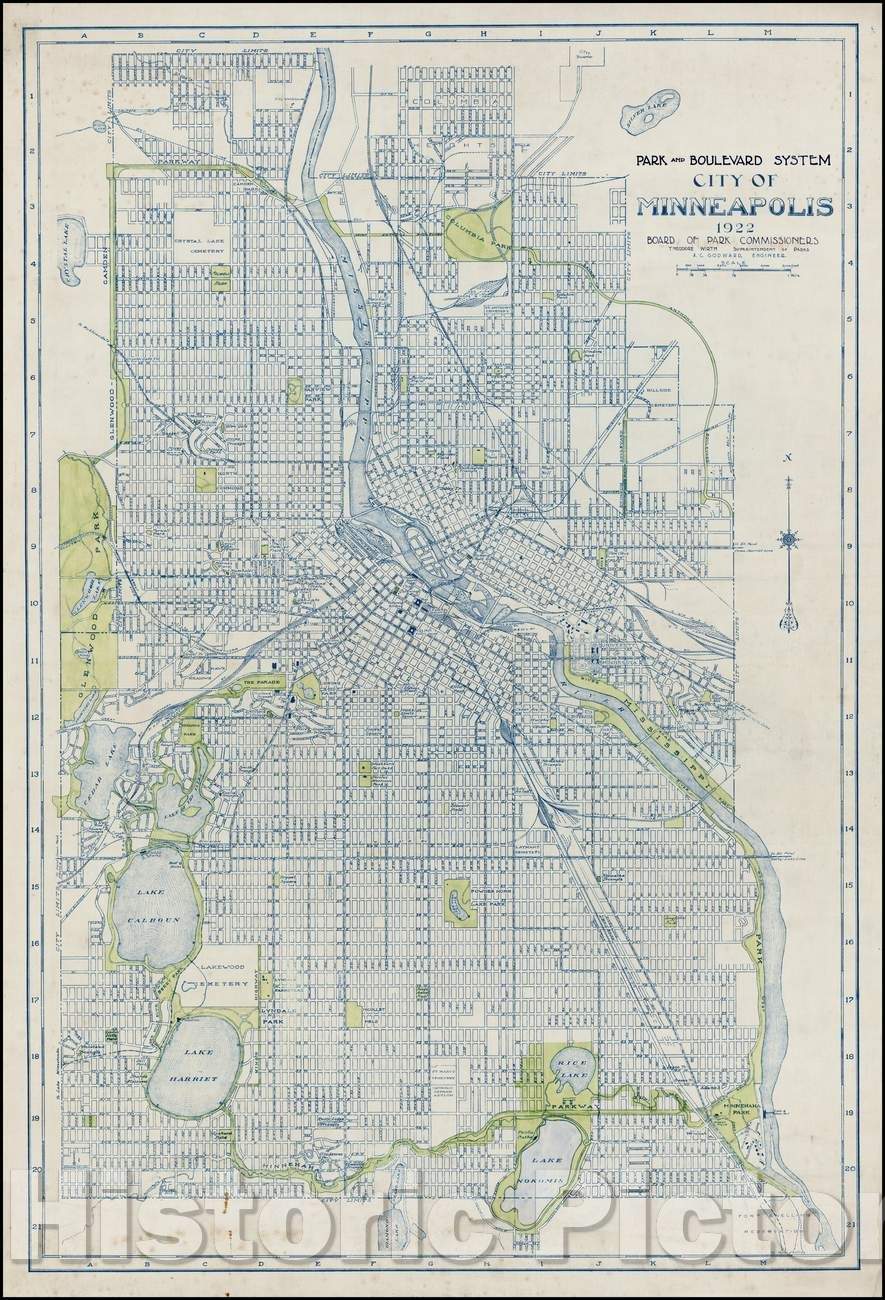 Minneapolis Park Boulevard System 1922 Historical Map Print – Historic ...