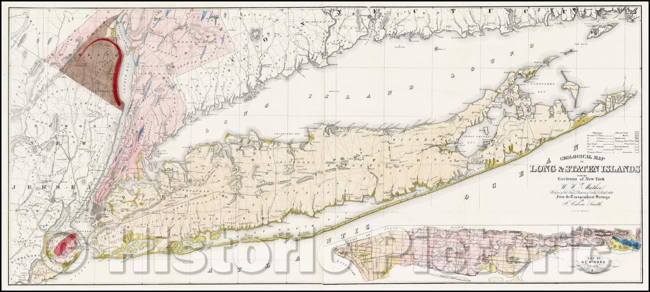 Long Island Staten Island Geological Survey 1842 Map – Historic Pictoric