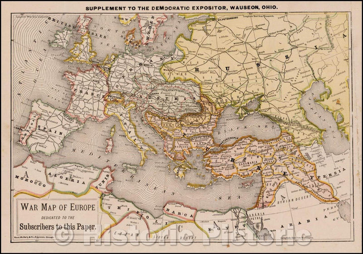 Historic Map - War Map of Europe, 1880, Rand McNally & Company - Vinta ...