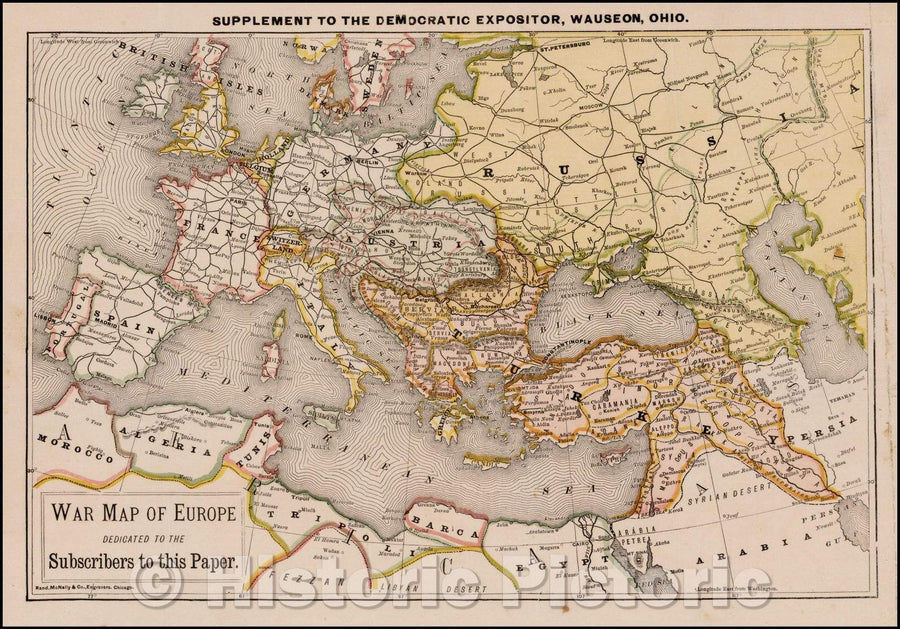 Historic Map - War Map of Europe, 1880, Rand McNally & Company - Vinta ...