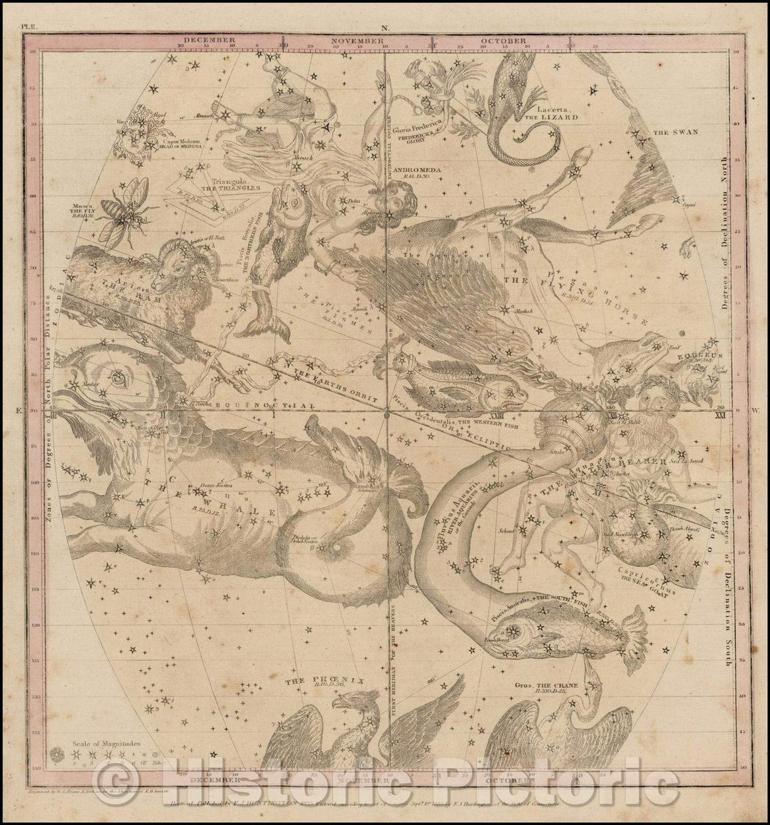 Historic Map - The October, November, and December Sky - Aquarius, And ...