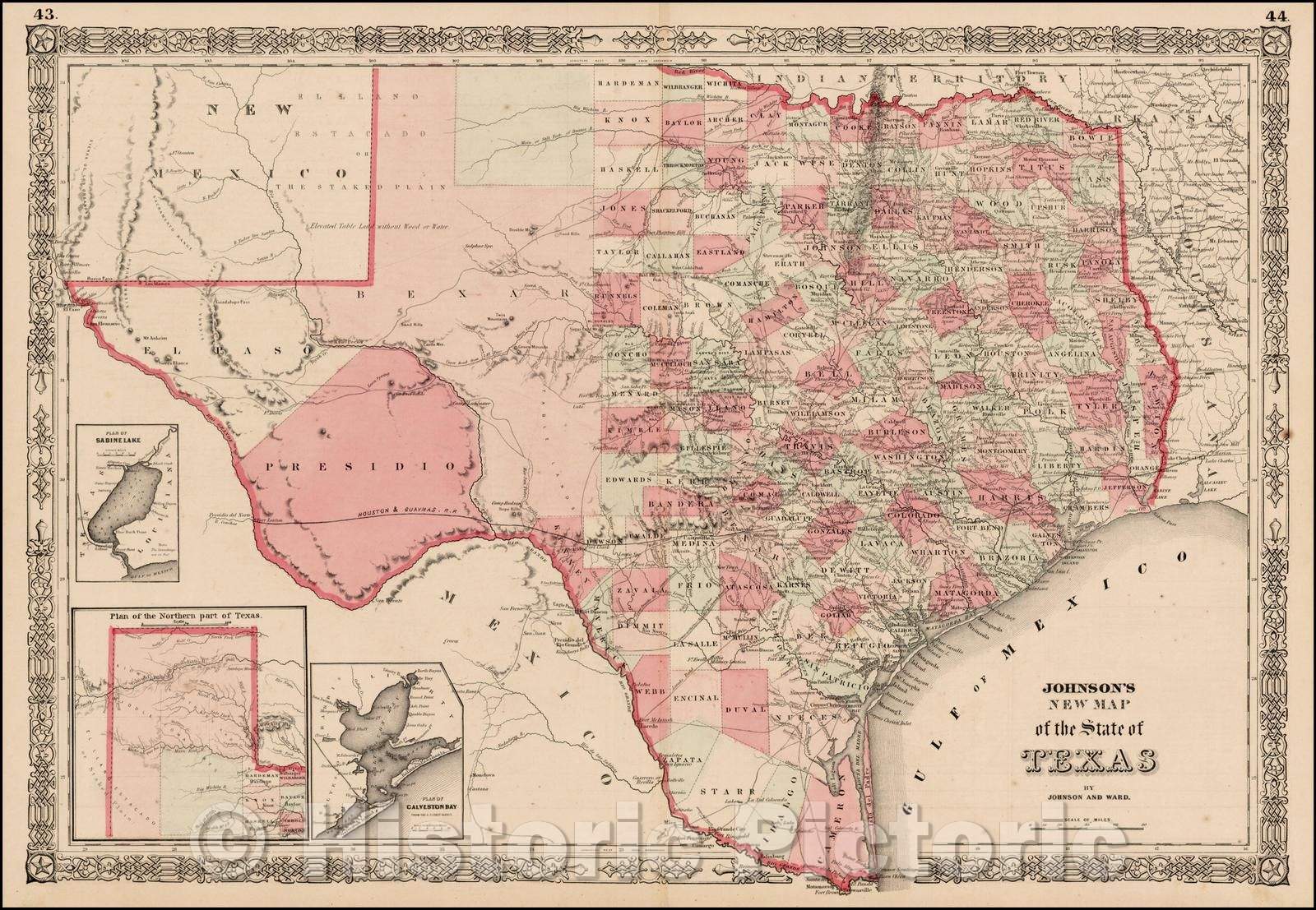 Historic Map - Johnson's New Map of the State of Texas, 1864, Benjamin ...
