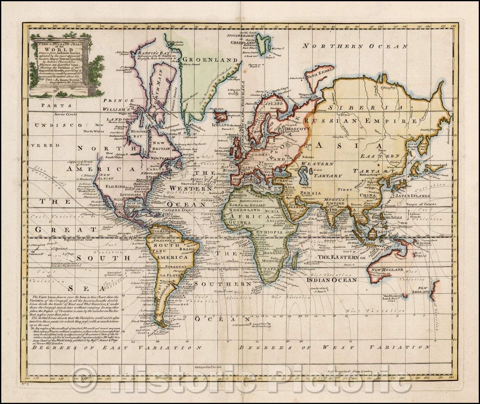 Historic Map - A New & Accurate Chart of the World, 1744, Emanuel Bowe ...
