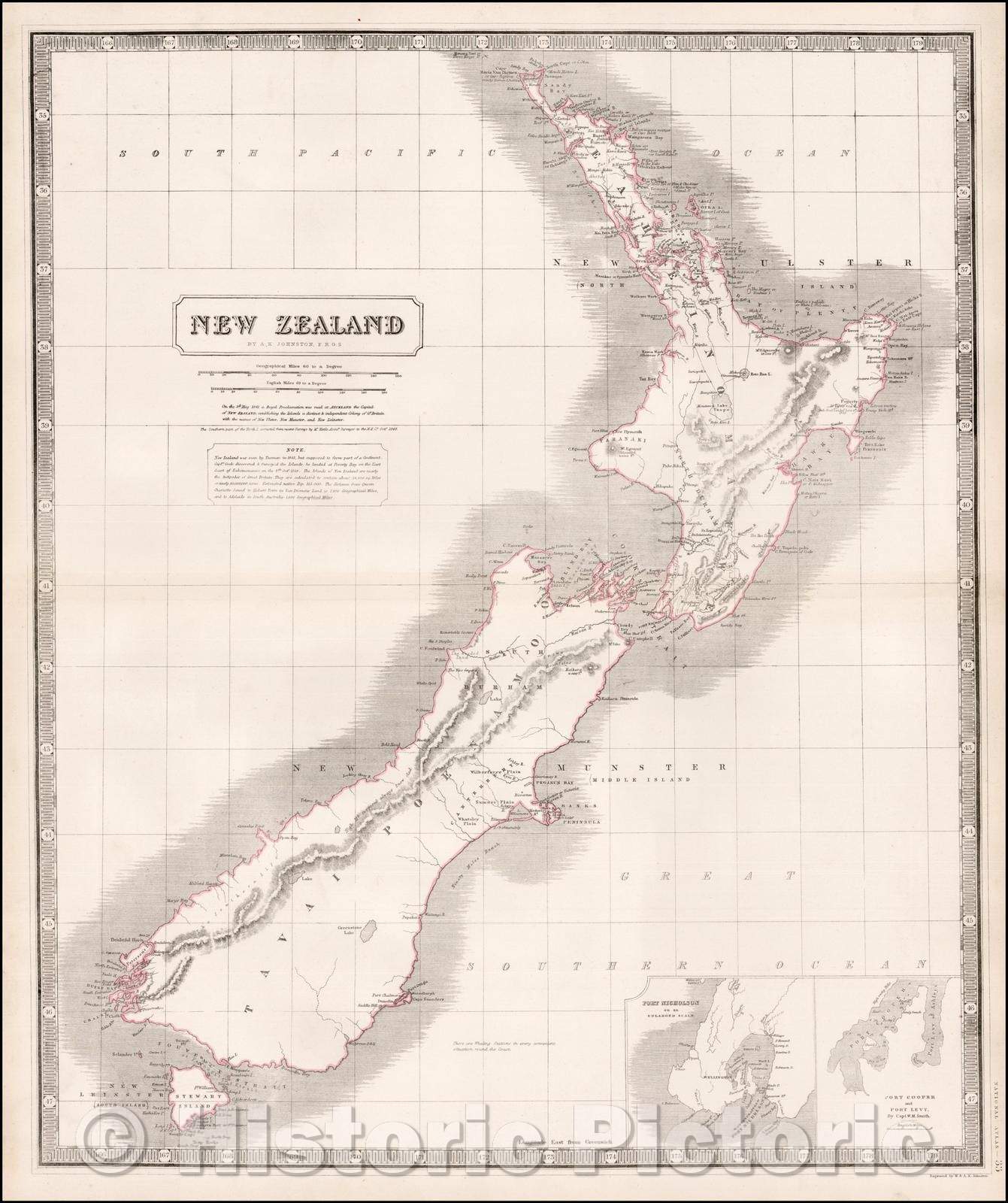 Historic Map - New Zealand (insets of Port Nicholson, Port Cooper and ...