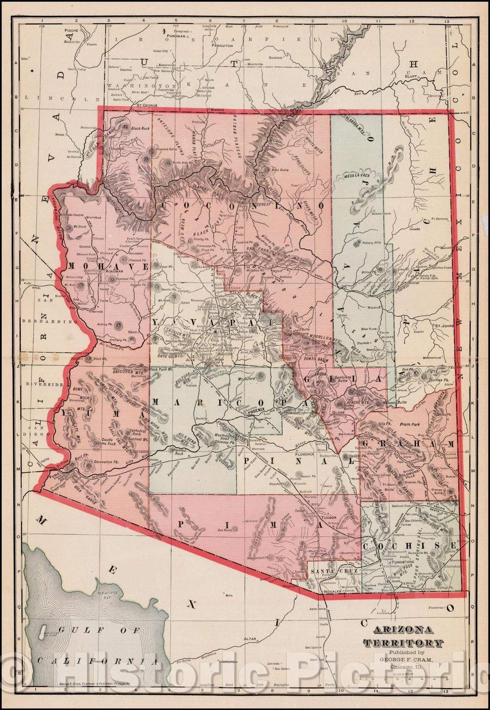 Historic Map - Arizona Territory, 1899, George F. Cram - Vintage Wall ...