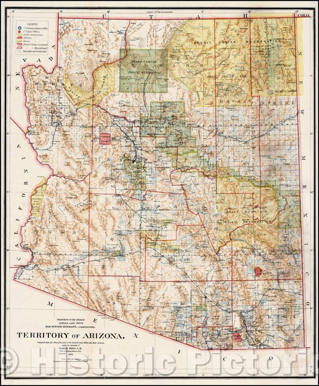 Historic Map - Territory of Arizona, 1901, General Land Office - Vinta – Historic Pictoric