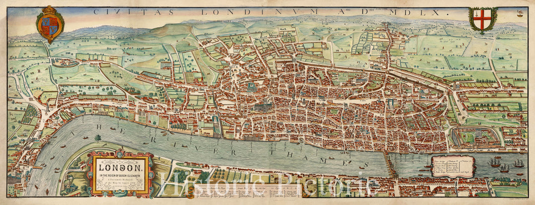 Historic Map - Civitas Londinum Ano Dni MDLX/London in the Reign of Qu ...