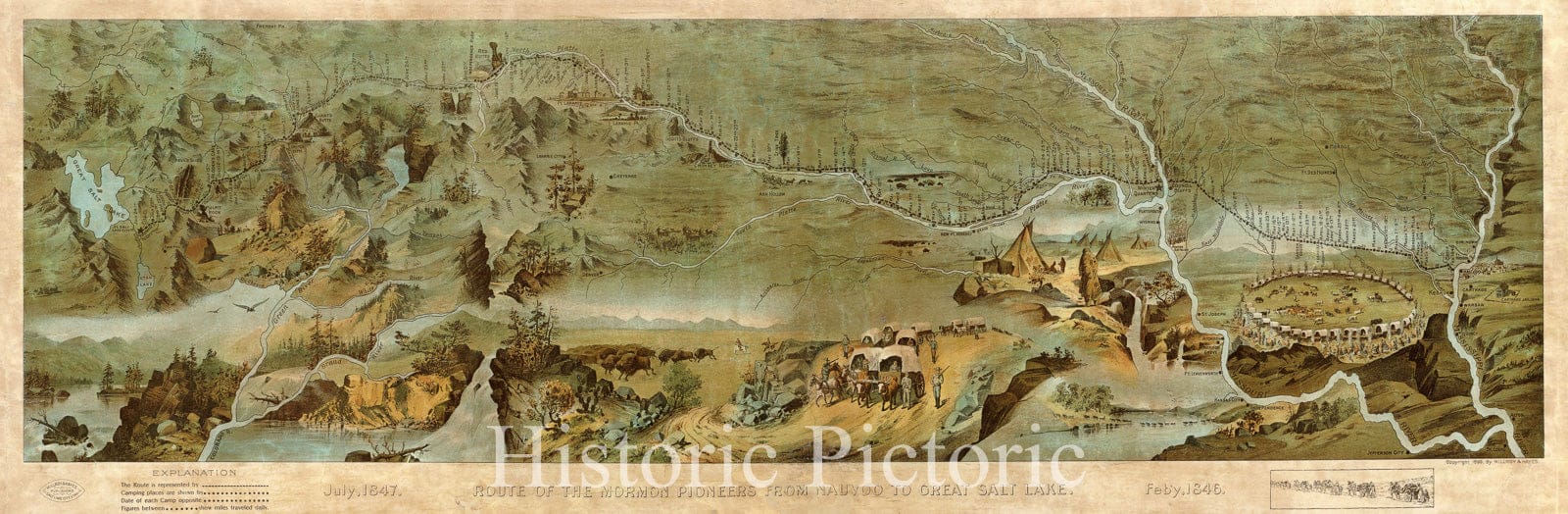 Historic Map - Route of the Mormon Pioneers From Nauvoo To Great Salt ...