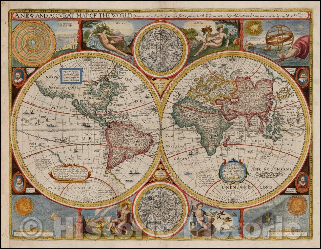 Historic Map - A New and Accurat Map of the World Drawne, 1651, John S ...