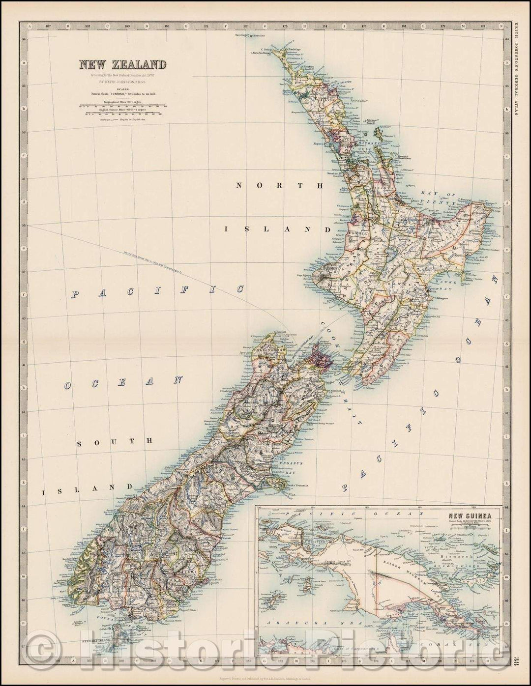 Historic Map - New Zealand According to, 1880, W. & A.K. Johnston - Vi ...