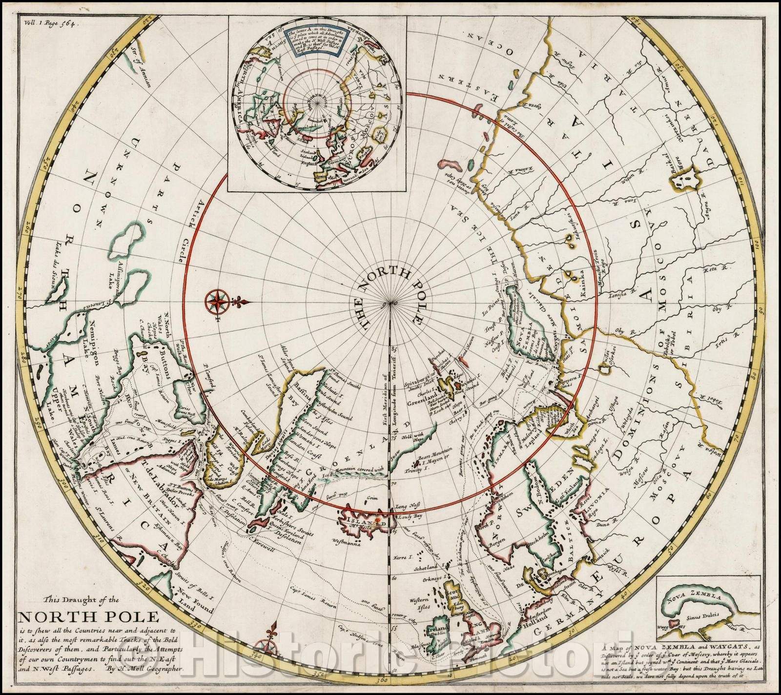 Historic Map - This Draught of the North Pole is to Shew all the Count ...