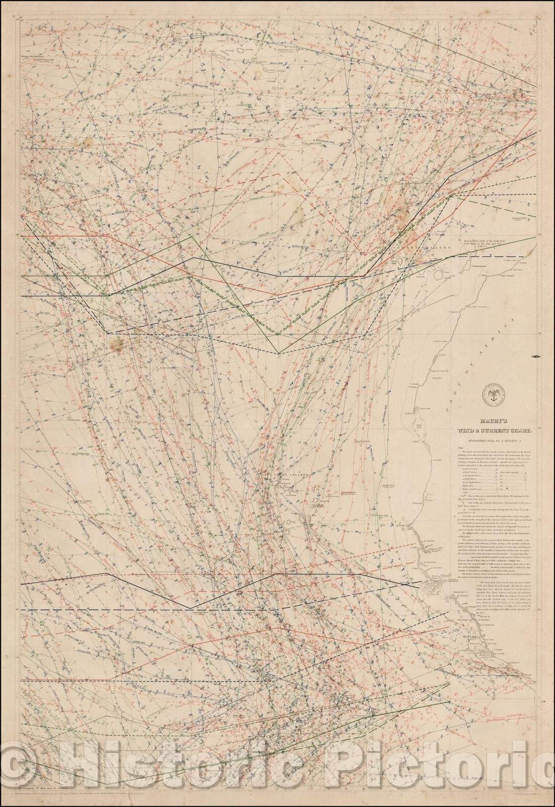 Historic Map - Maury's Wind & Current Chart, 1852, Matthew Fontaine Ma ...