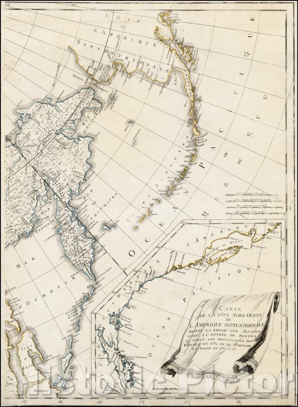 Historic Map - Carte de La Cote Nord Ouest De L'Amerique Septentrional ...